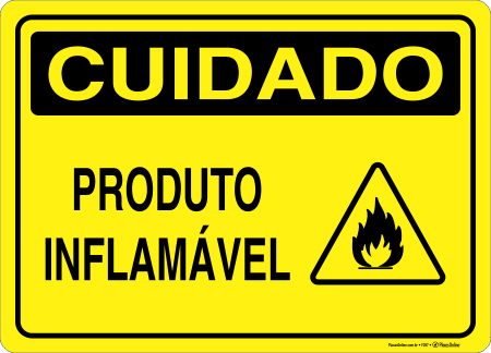 Placa CUIDADO: Produto inflamável | PlacasOnline