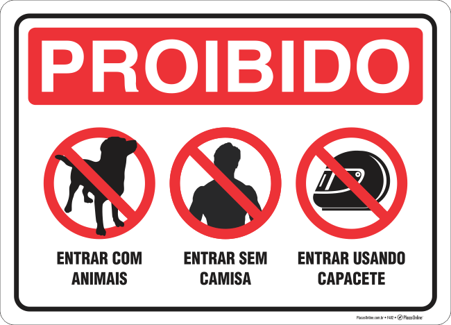Placa PROIBIDO entrada com animais | PlacasOnline