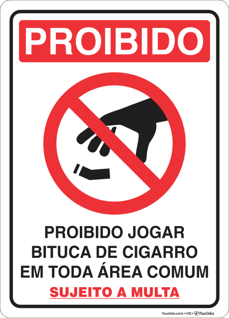Placa PROIBIDO jogar bitucas de cigarro | PlacasOnline