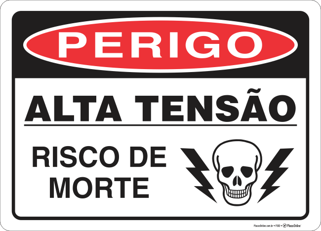 Placa PERIGO: Alta Tensão - Risco de Morte (Caveira) | PlacasOnline