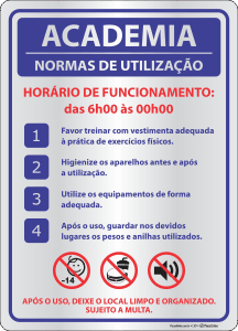 Placa de Normas e Regras para Academia | PlacasOnline