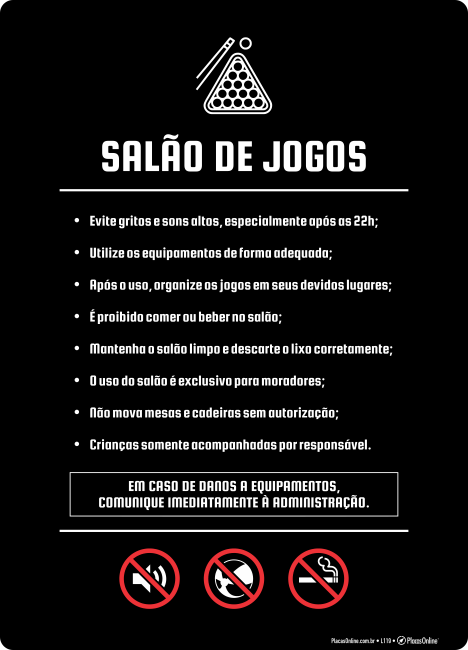 Placa de Regras para Salão de Jogos | PlacasOnline